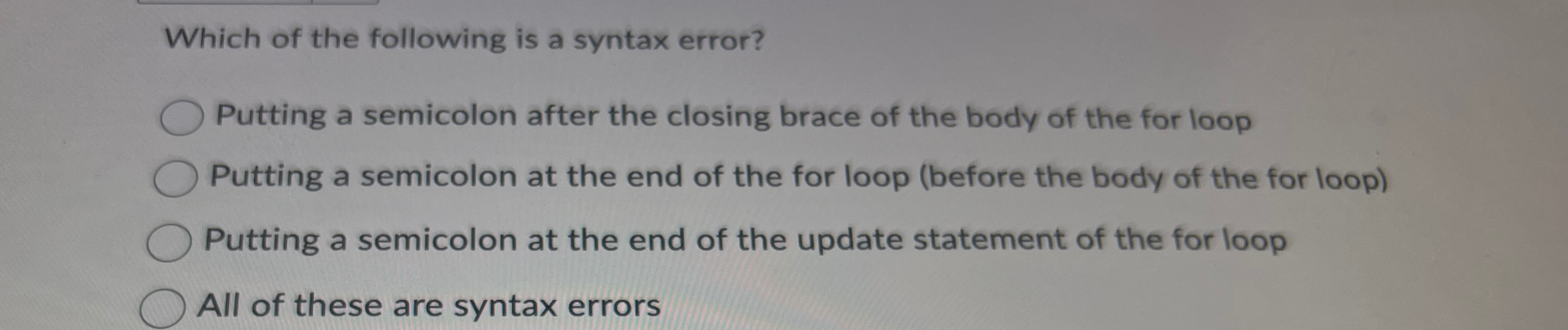 Solved Which of the following is a syntax error?Putting a | Chegg.com