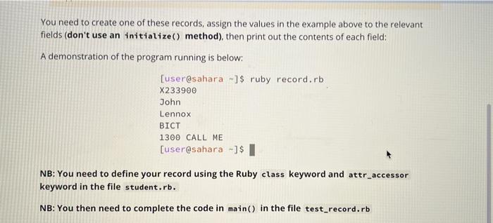 Solved Description Record declarations in Ruby Complete and | Chegg.com