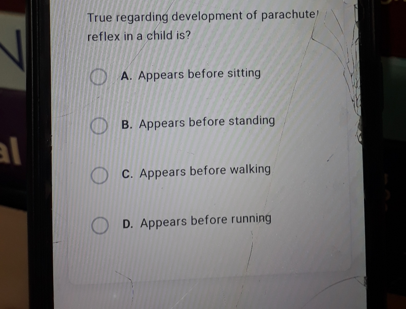 Solved True regarding development of parachute reflex in a | Chegg.com