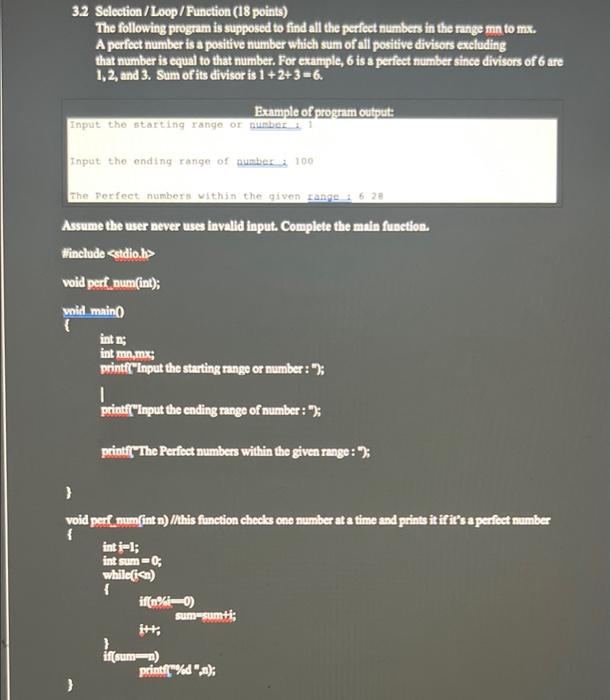 Solved 3.2 Selection / Loop/Function (18 points) The | Chegg.com