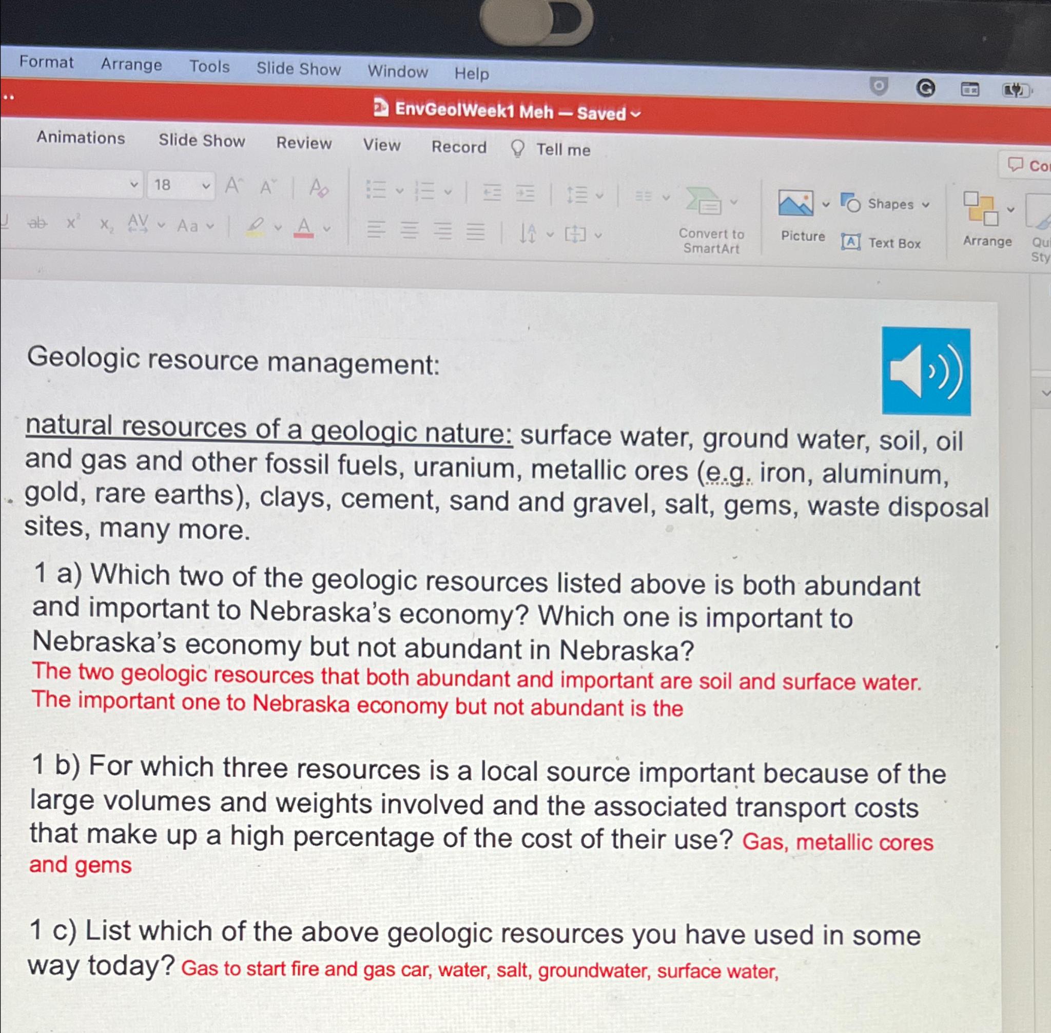 Solved Geologic resource management:natural resources of a | Chegg.com