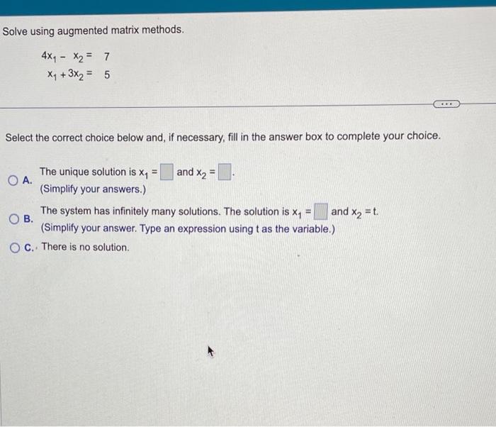 Solved Solve using augmented matrix methods. | Chegg.com