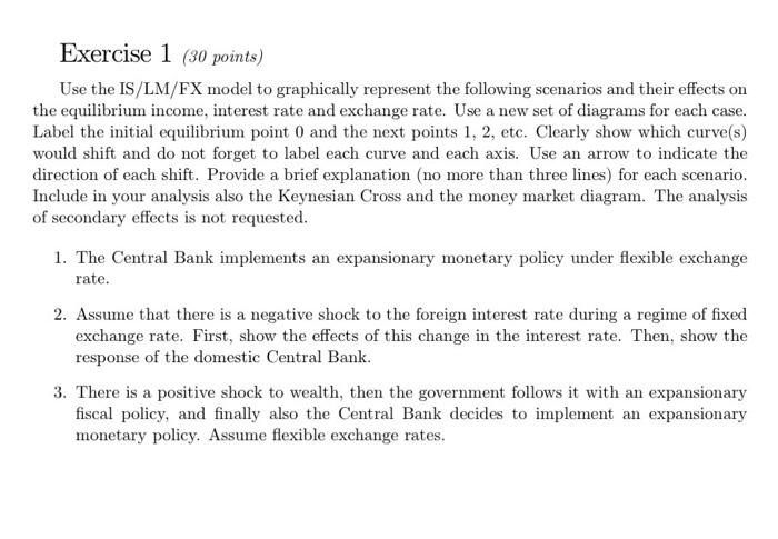 Solved Exercise 1 (30 points) Use the IS/LM/FX model to | Chegg.com
