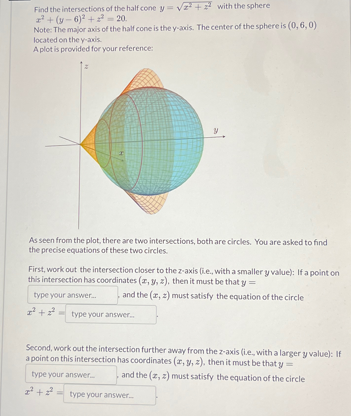 Solved Find the intersections of the half cone y=x2+z22 | Chegg.com