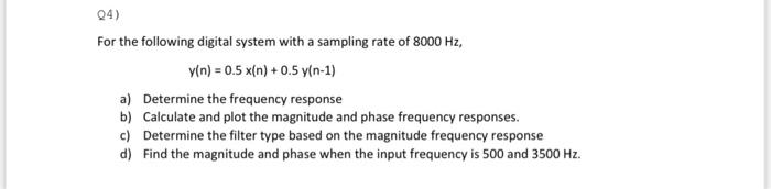 Solved For the following digital system with a sampling rate | Chegg.com