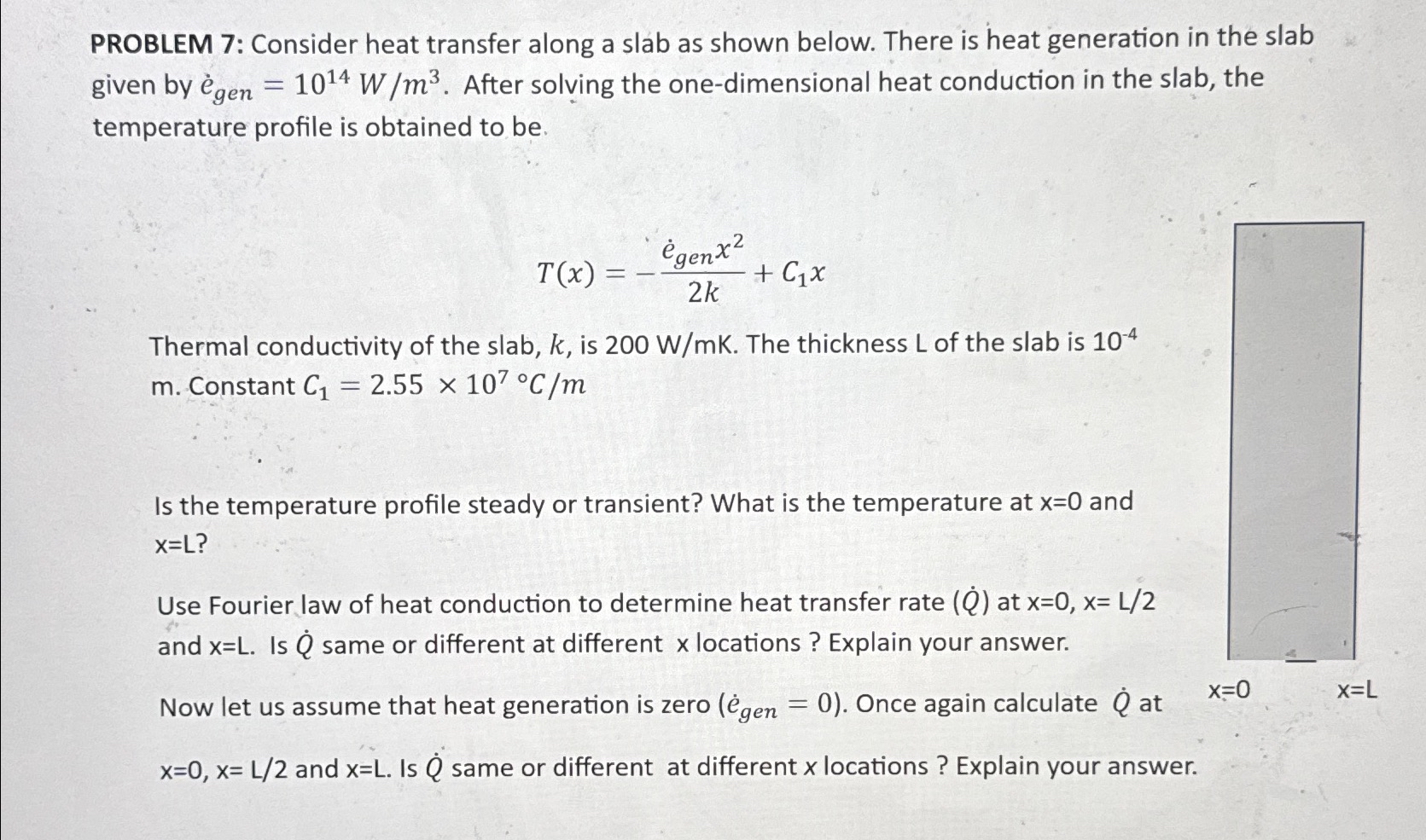 Solved PROBLEM 7: Consider heat transfer along a slab as | Chegg.com