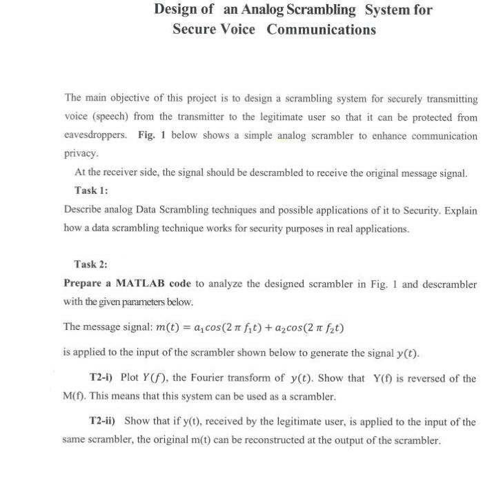 Design of an Analog Scrambling System for Secure | Chegg.com