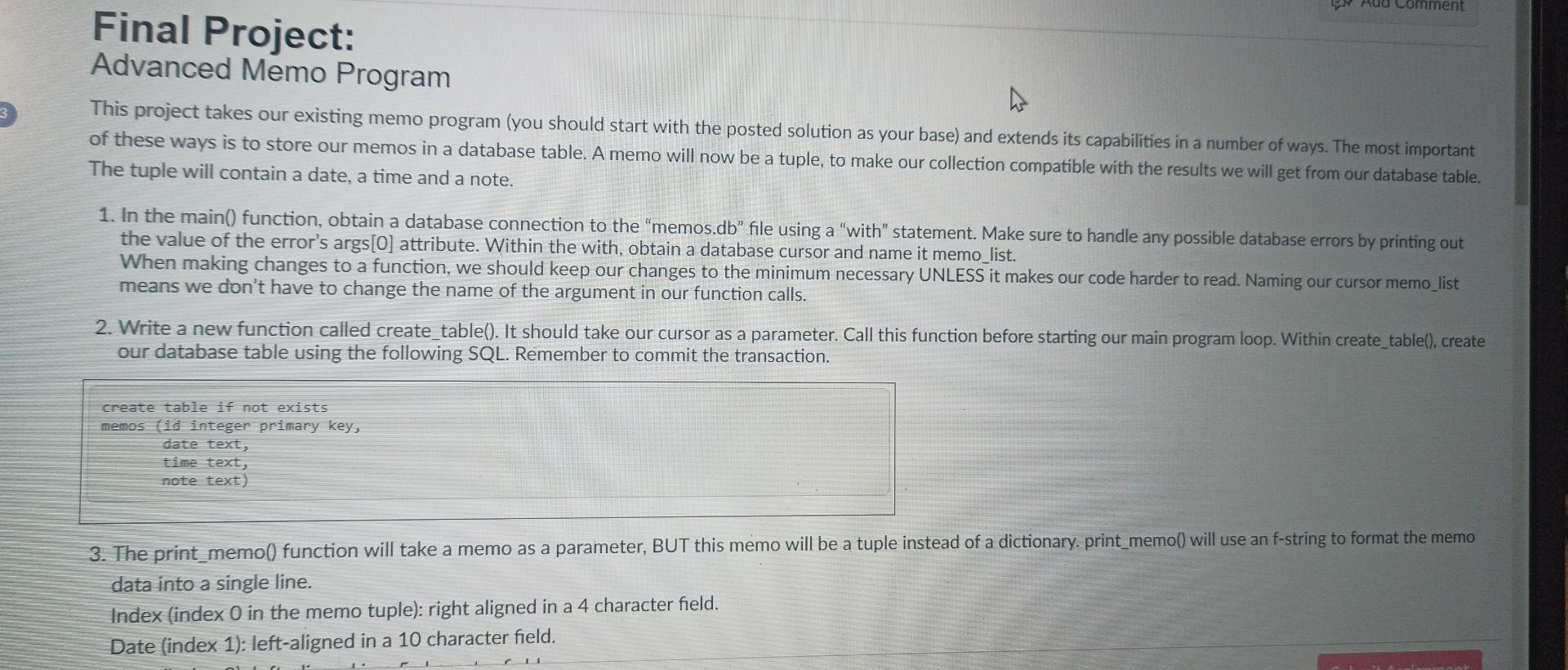 Final Project: Advanced Memo Program This project | Chegg.com