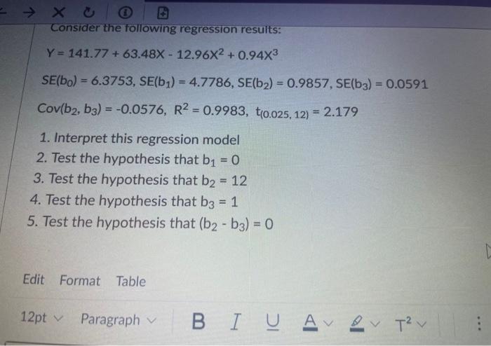 Solved Consider the following regression results: | Chegg.com
