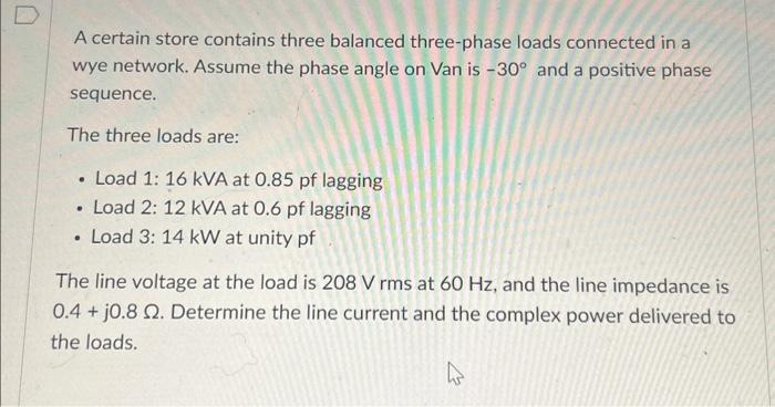 Solved A certain store contains three balanced three-phase | Chegg.com