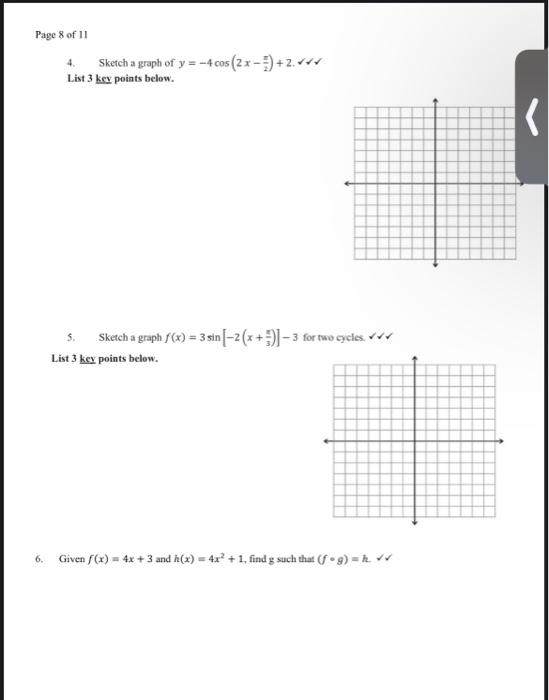 Solved 4. Sketch a graph of y=−4cos(2x−2π)+2. ∇ List 3 key | Chegg.com