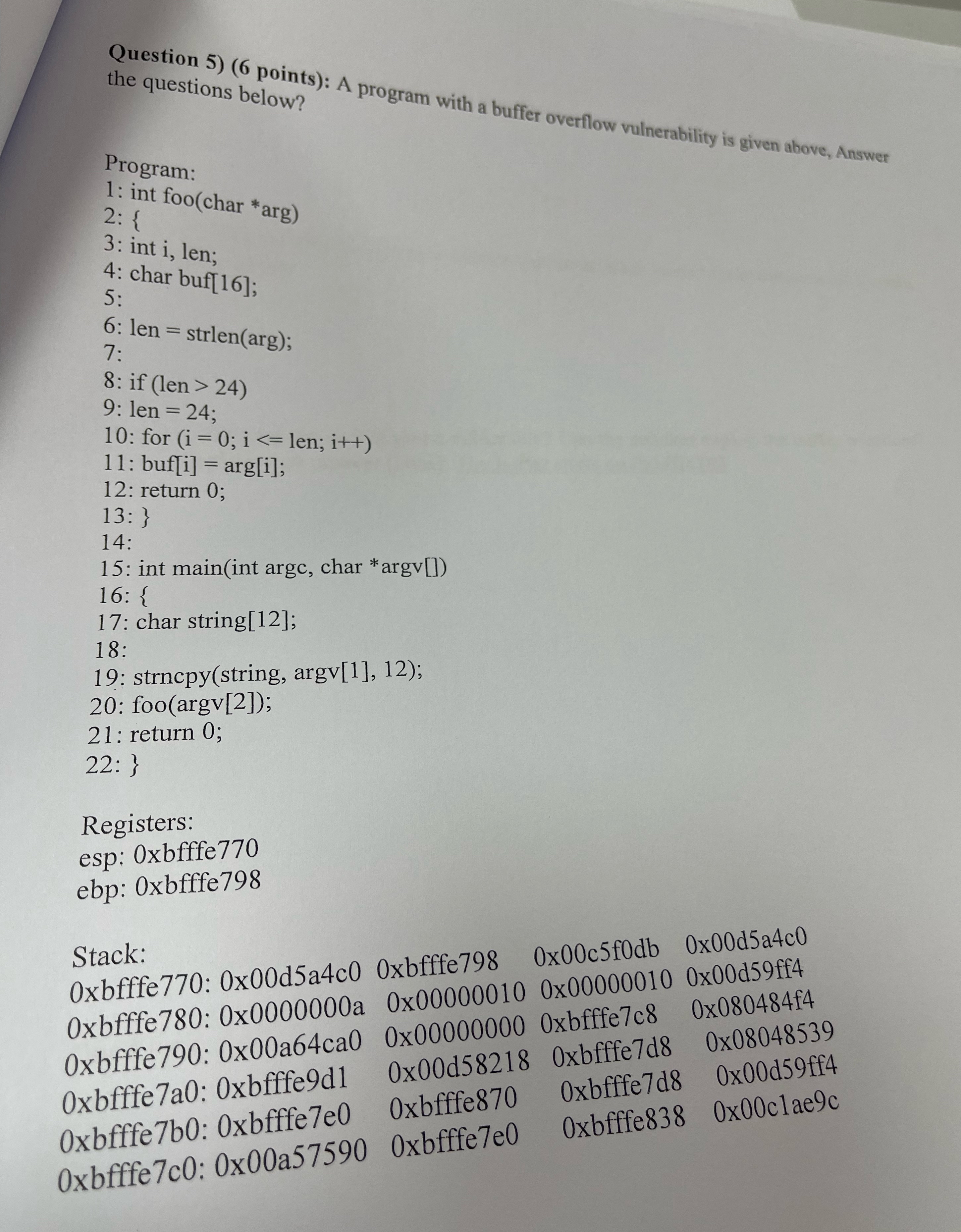 Solved Question 5) (6 ﻿points): A program with a buffer | Chegg.com