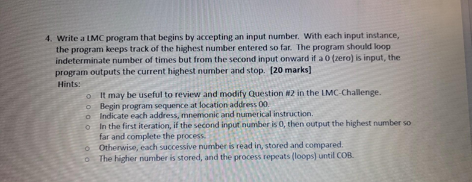 Solved Apply The Lmc Instruction Set Below To Answer