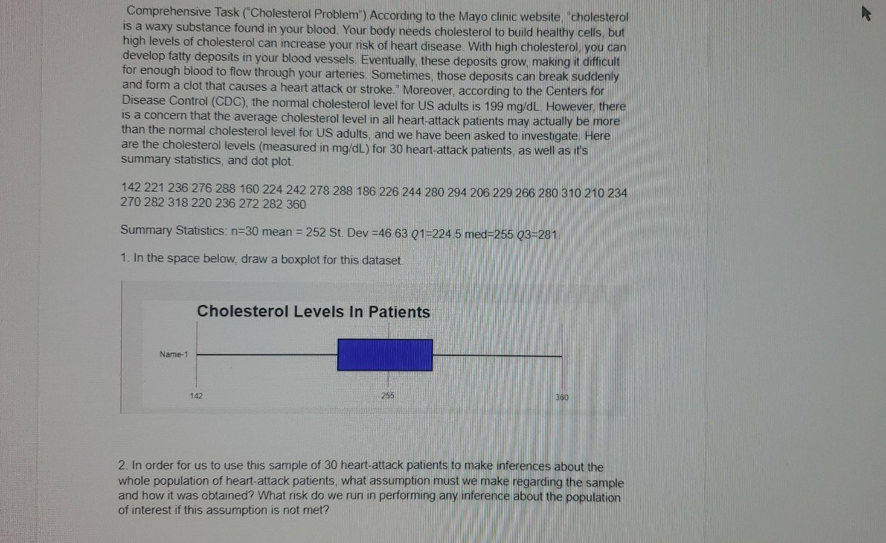 Solved Comprehensive Task ("Cholesterol Problem") According | Chegg.com