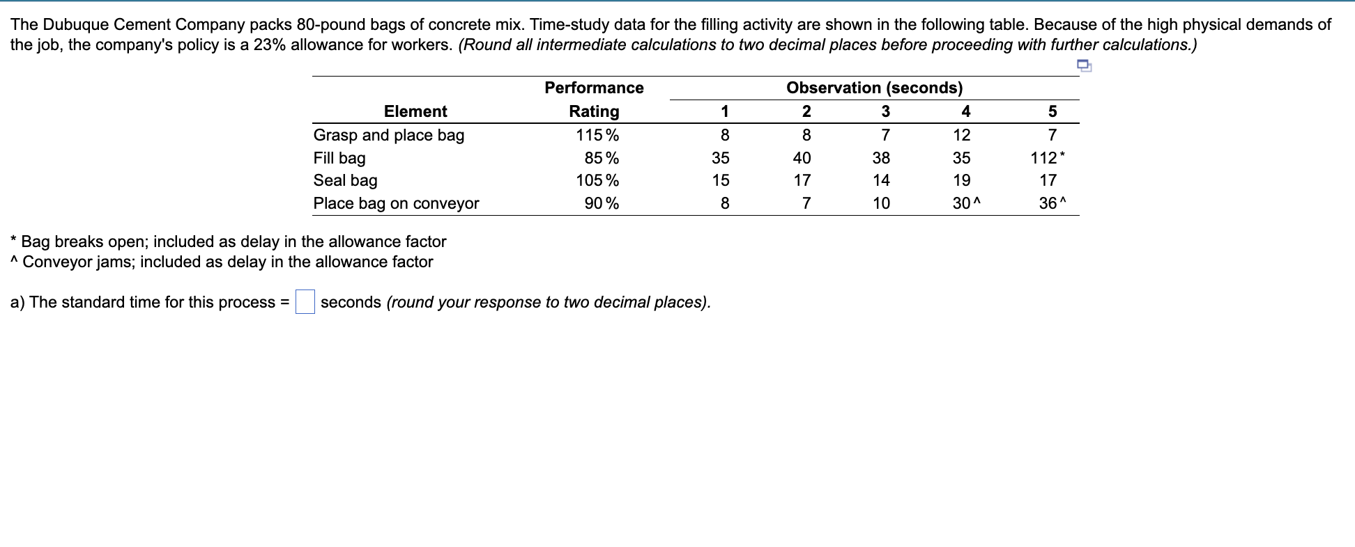 Solved The Dubuque Cement Company packs 80-pound bags of | Chegg.com