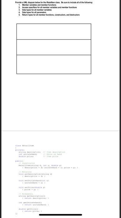 Solved Provide a UML diagram below for the RetailItem class. | Chegg.com