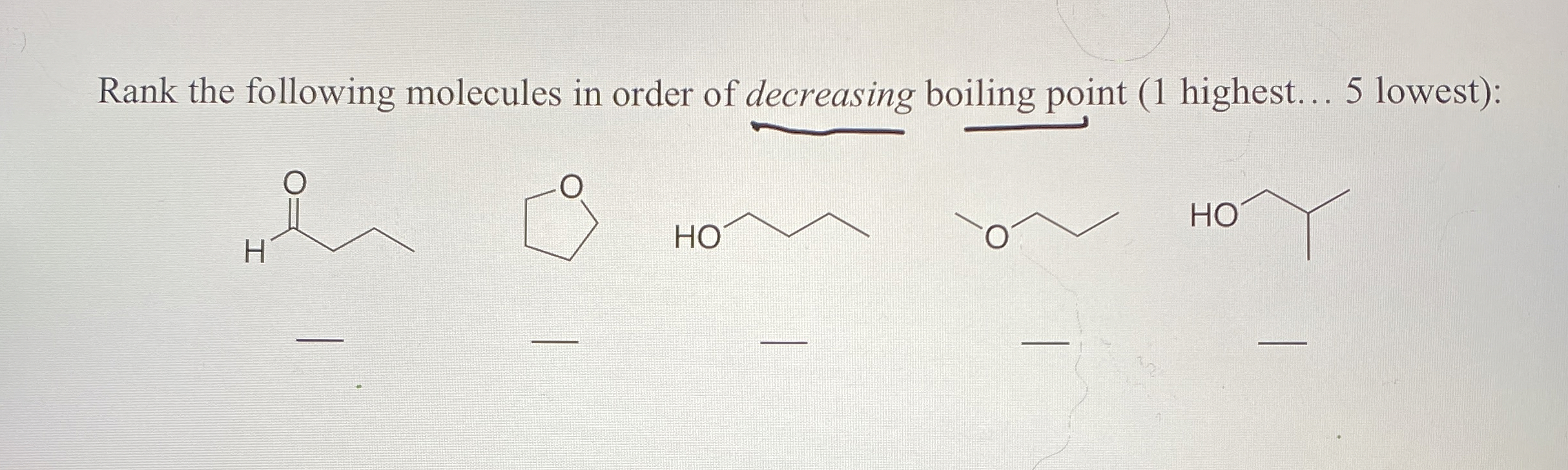Solved Rank the following molecules in order of decreasing | Chegg.com
