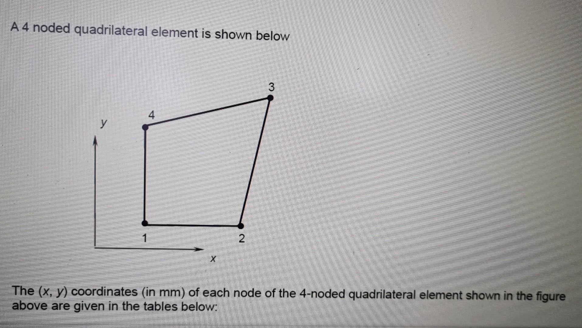 Solved A 4 Noded Quadrilateral Element Is Shown Below The 