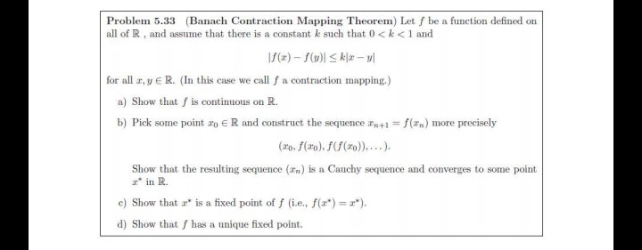 Solved Problem 5.33 (Banach Contraction Mapping Theorem) Let | Chegg.com