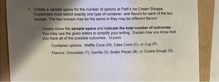 Solved 1. Create a sample space for the number of options at | Chegg.com
