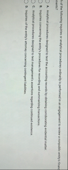 Solved h of the following inquiries or analytical procedures | Chegg.com