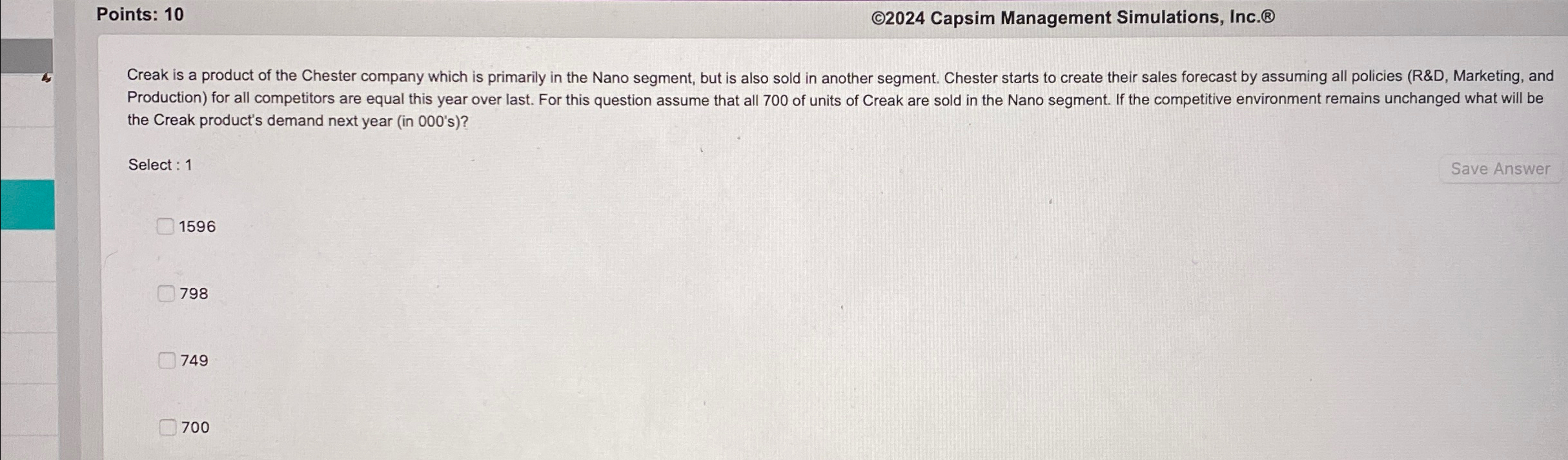 Solved Points: 10©2024 ﻿Capsim Management Simulations, | Chegg.com