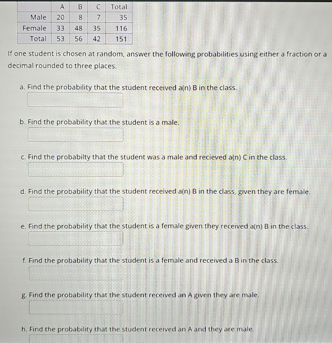 Solved If one student is chosen at random, answer the | Chegg.com