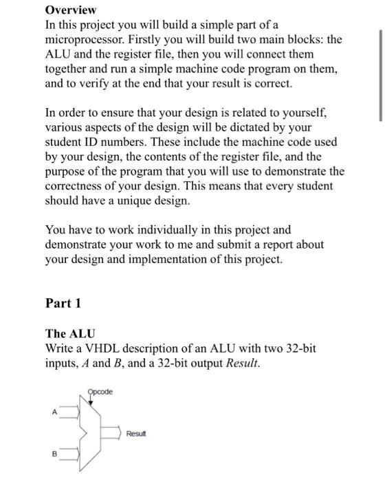 Solved Overview In this project you will build a simple part | Chegg.com