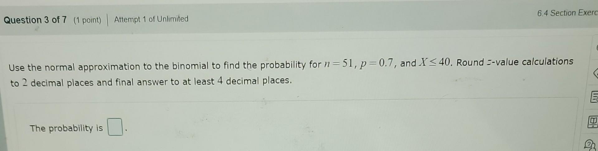 Solved Question 1 of 7 (1 point) | Attempt 1 of Unlimited | Chegg.com