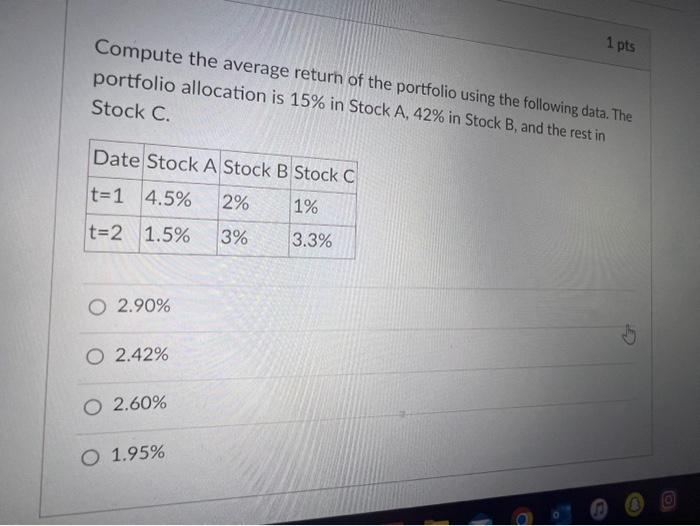 Solved Compute the average returh of the portfolio using the | Chegg.com