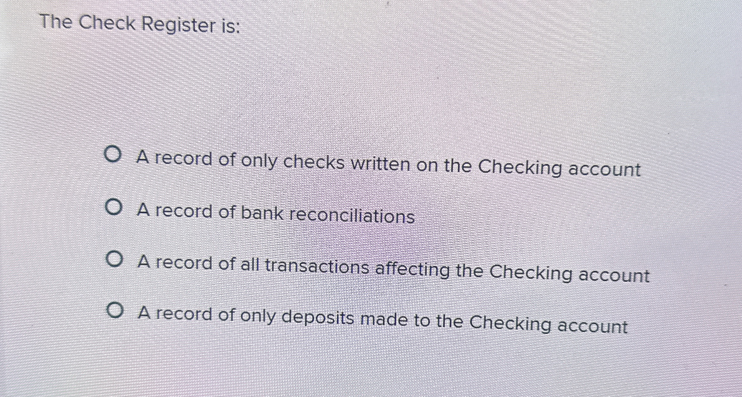 Solved The Check Register is:A record of only checks written | Chegg.com