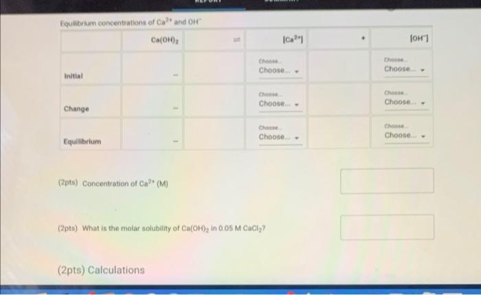 Solved (20pts) Solubility of calcium hydroxide in 0.05MCaCl2 | Chegg.com