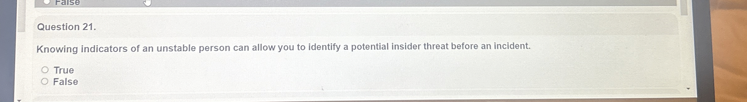 Solved Question 21.Knowing indicators of an unstable person | Chegg.com