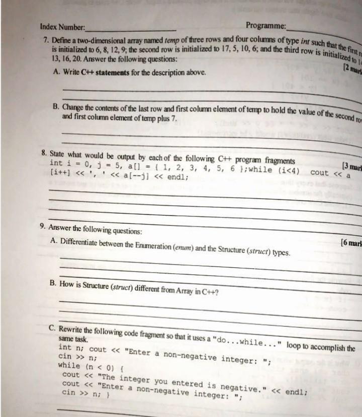 Solved Programme: Index Number: 7. Define a two-dimensional | Chegg.com