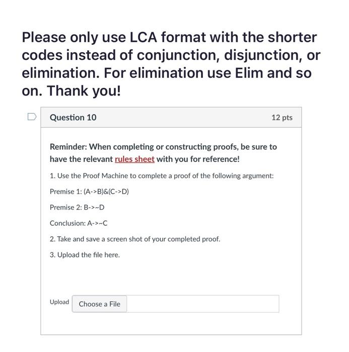 Please only use LCA format with the shorter codes | Chegg.com