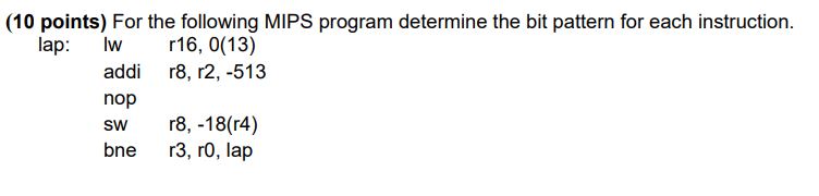 Solved For the following MIPS program determine the bit | Chegg.com