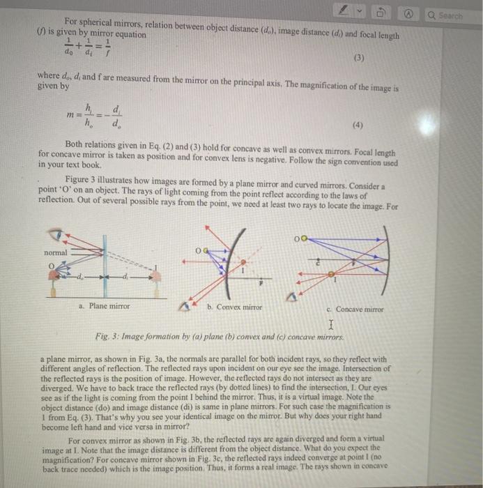Solved Reflection and Image Formatten by Mirrors To way the | Chegg.com