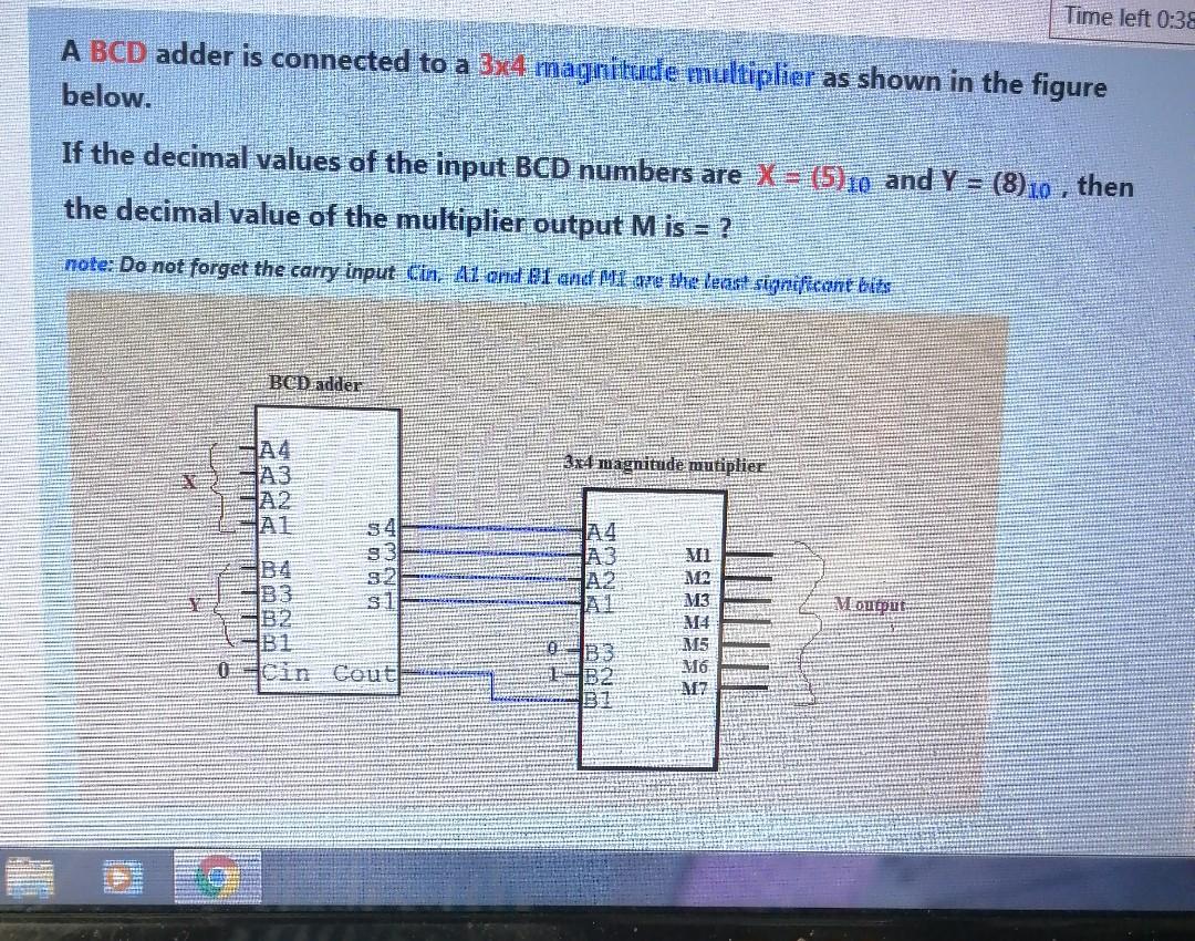 Solved Time left 0:38 A BCD adder is connected to a 3x4 | Chegg.com