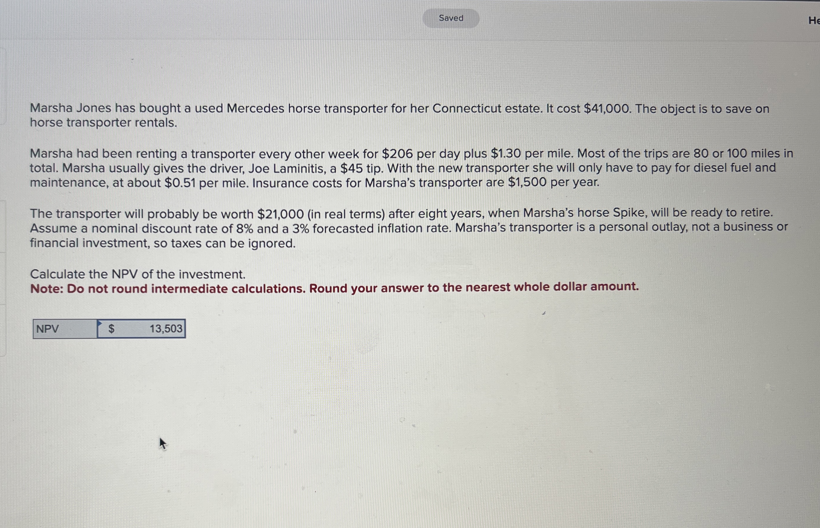 Solved Marsha Jones has bought a used Mercedes horse | Chegg.com