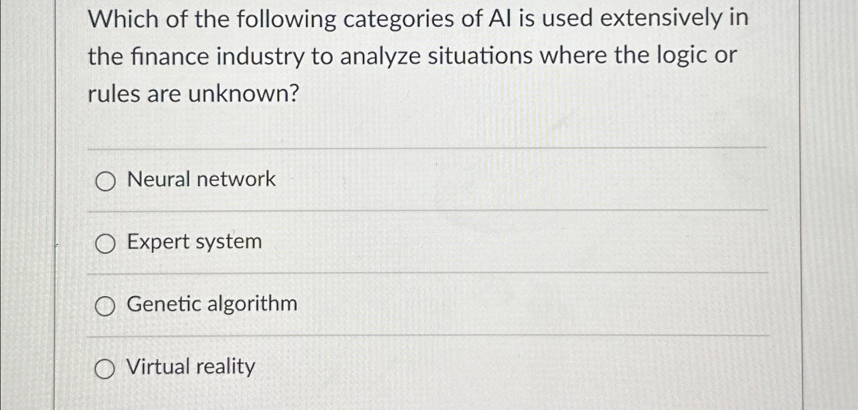 Solved Which of the following categories of Al ﻿is used | Chegg.com