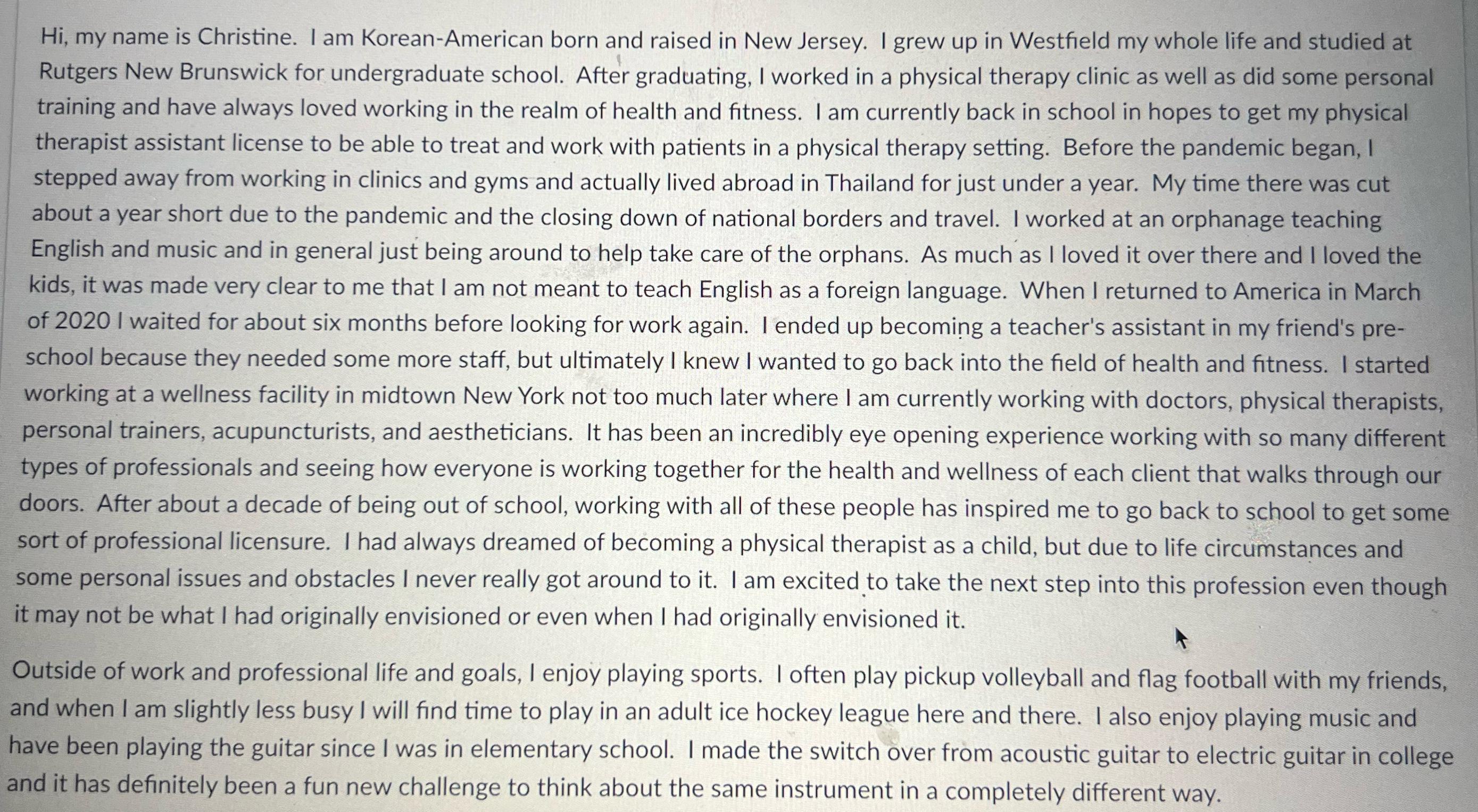 Solved Long comment for : Hi, ﻿my name is Christine. I am | Chegg.com