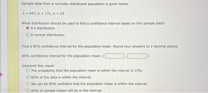 Solved Sample data from a normally distributed population is | Chegg.com