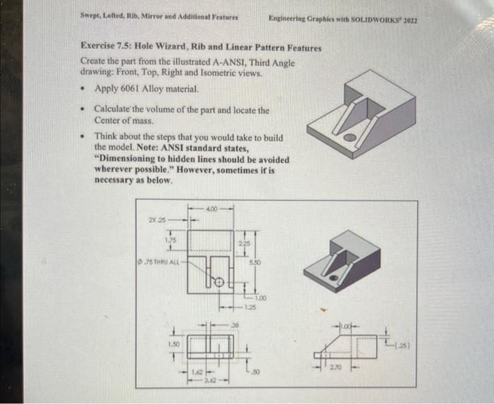 Solved Exercise 7.5: Hole Wizard, Rib and Linear Pattern | Chegg.com