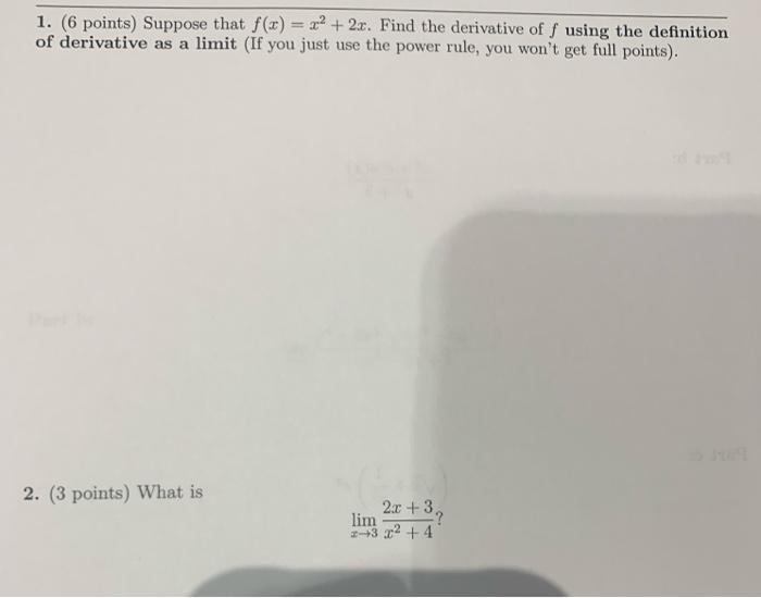 Solved 1. (6 points) Suppose that f(x)=x2+2x. Find the | Chegg.com