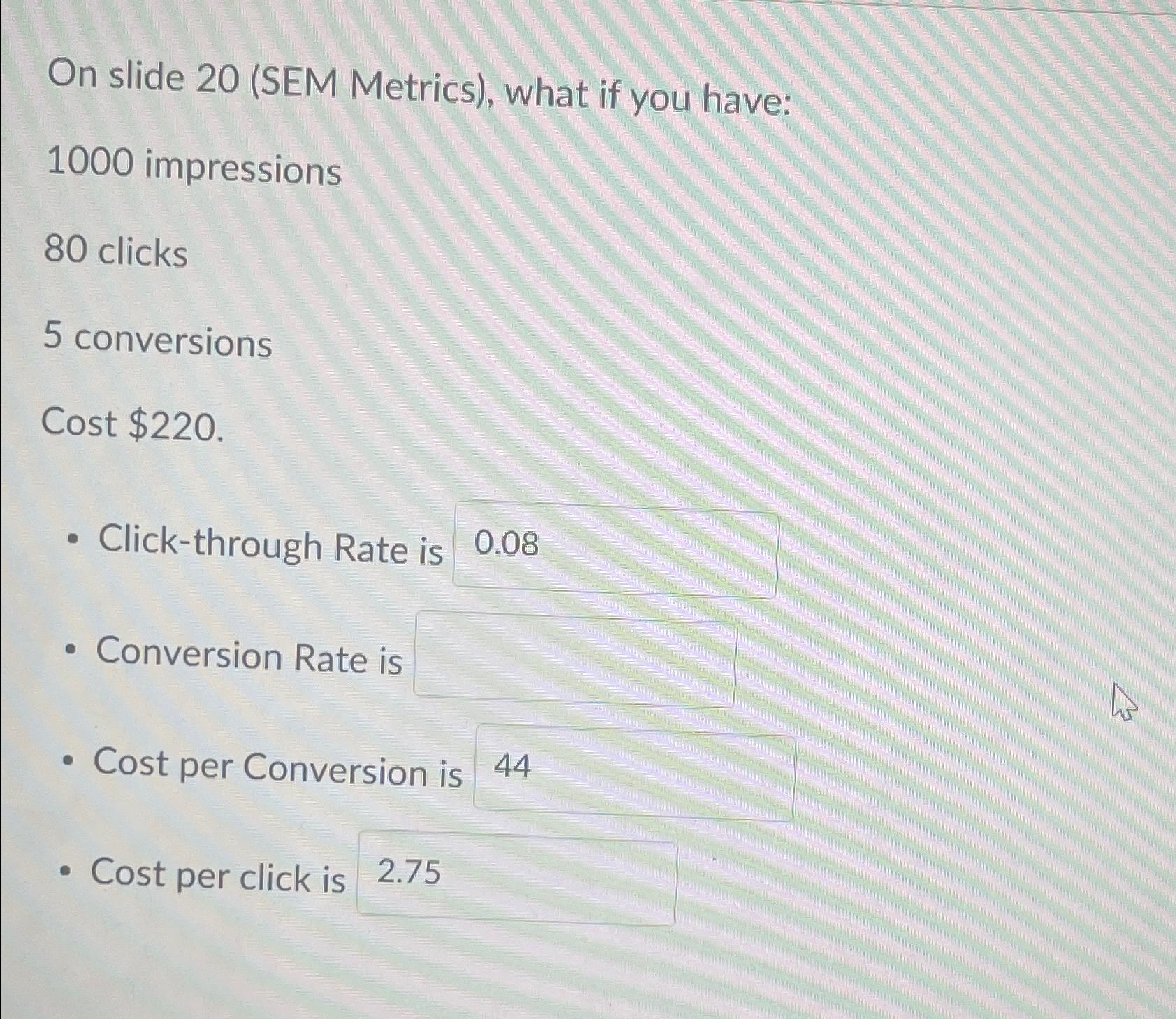 Solved On slide 20 (SEM Metrics), ﻿what if you have:1000 | Chegg.com