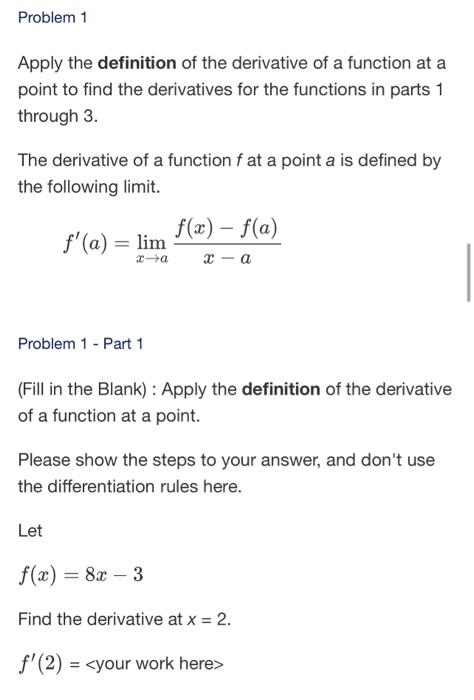 Solved Apply the definition of the derivative of a function | Chegg.com