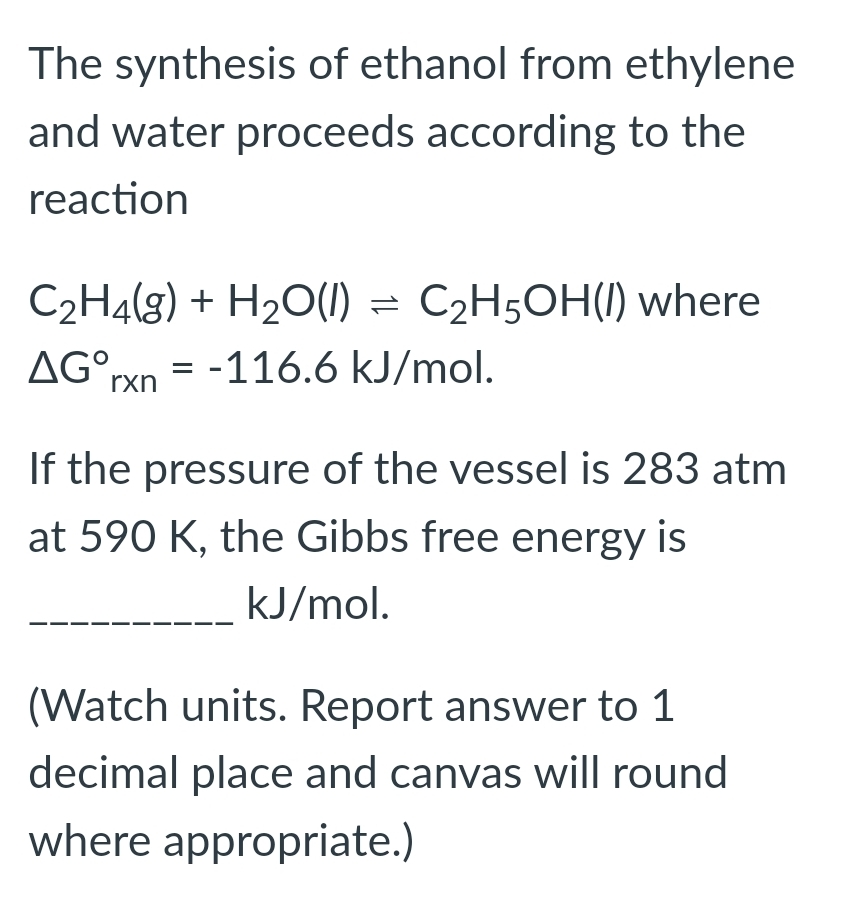 Solved The synthesis of ethanol from ethylene and water | Chegg.com