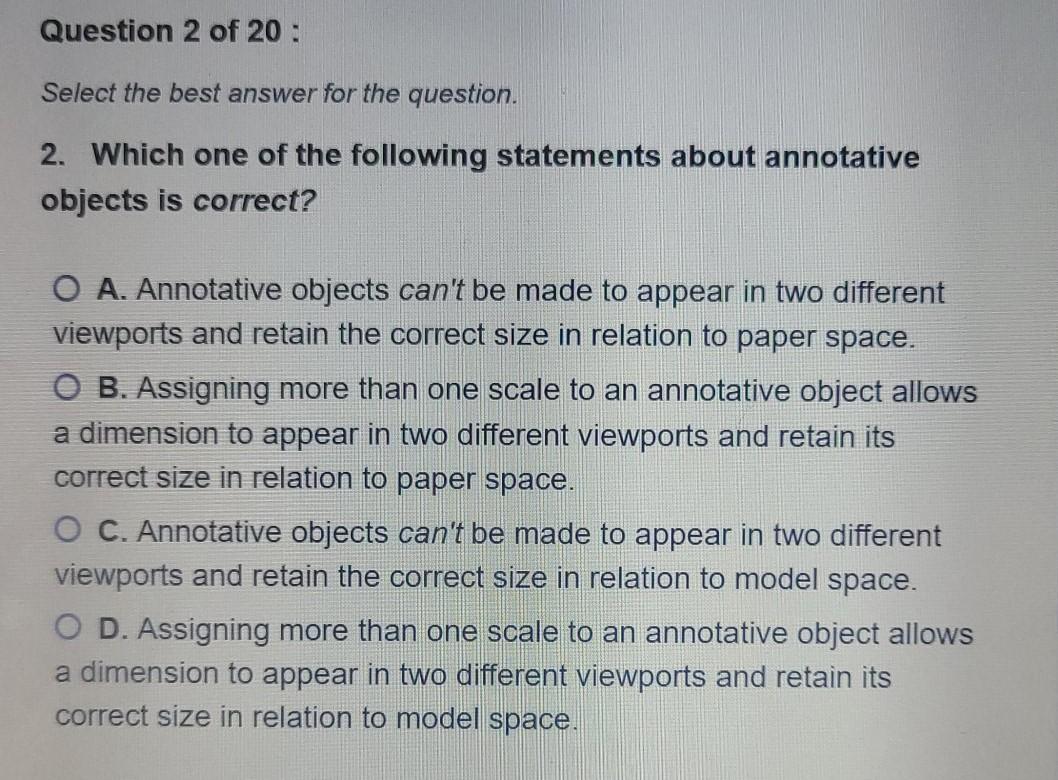 Solved Question 2 of 20 : Select the best answer for the | Chegg.com