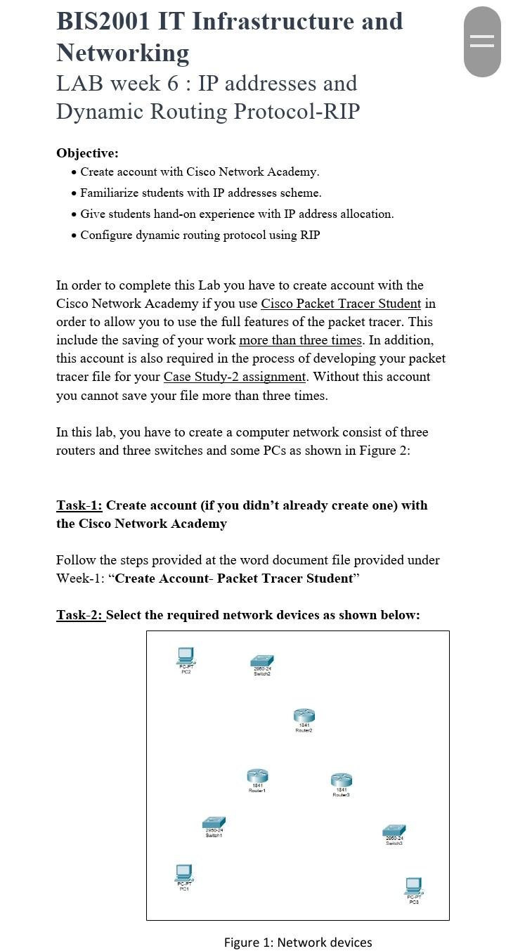 Solved BIS2001 IT Infrastructure and Networking LAB week 6 : | Chegg.com