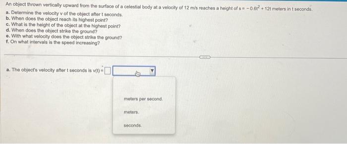 An object thrown vertically upward from the surface | Chegg.com